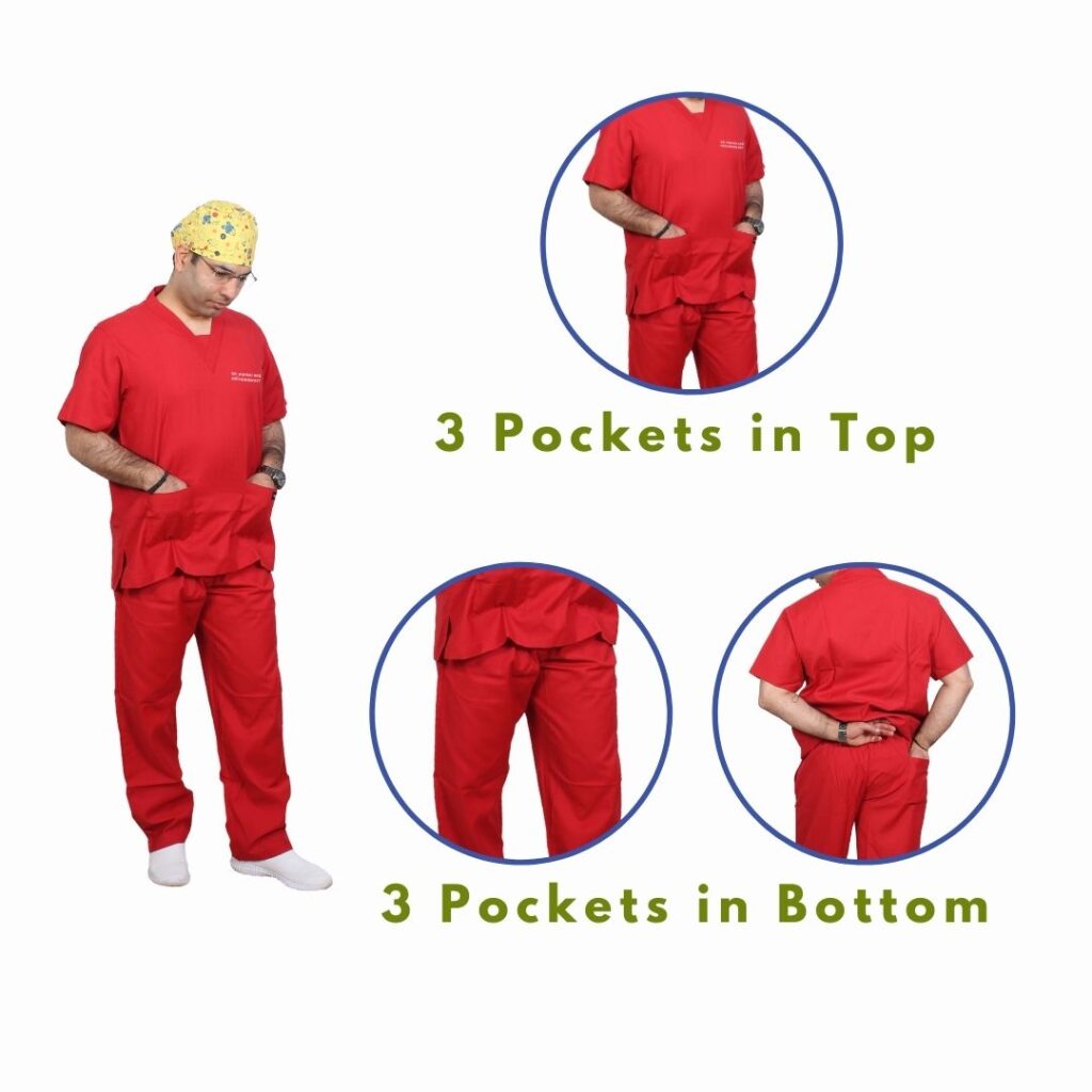 Red Surgical Scrubs Online, OT Dress for Doctors With Name